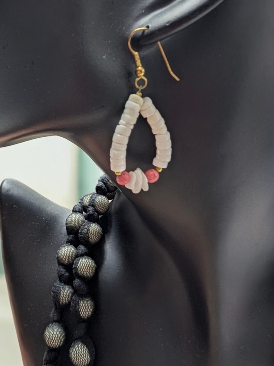 Jewelry | Handmade White And Pink Bead Teardrop Earrings | Poshmark
